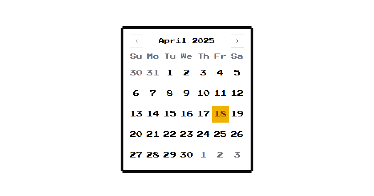 8-bit Calendar - 8bitcn/ui